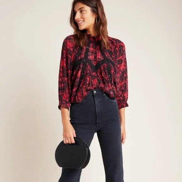 Anthropologie | Tops | Anthropologie Bhanuni By Jyoti Red Black Printed ...